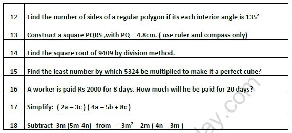 CBSE Class 8 Mathematics Question Paper Set N Solved
